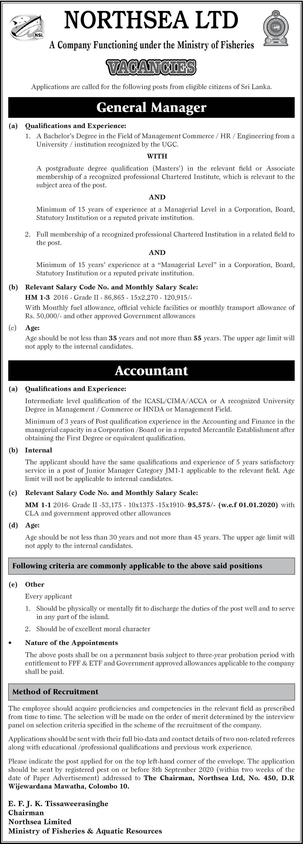 General Manager Accountant Ministry Of Fisheries general-manager-accountant-ministry-of-fisheries