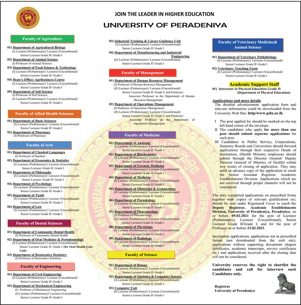 Lecturer Senior Lecturer Professor University Of Peradeniya Lecturer Senior Lecturer Professor University Of Peradeniya