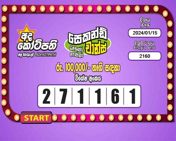 Ada Kotipathi 2160 - Ada Kotipathi 15-01-2024 Lottery Results