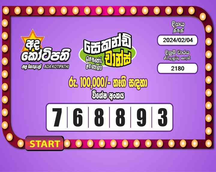 Ada Kotipathi 2180 - Ada Kotipathi 04-02-2024 Lottery Results