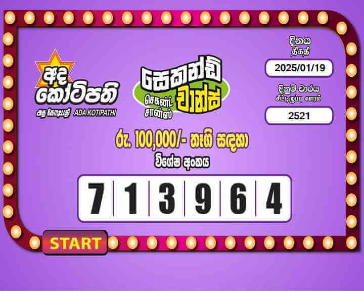 Ada Kotipathi 2521 - Ada Kotipathi 19-01-2025 Lottery Results