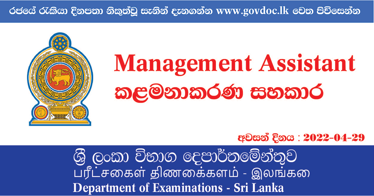Management Assistant - Department of Examinations Job Vacancies in Sri ...