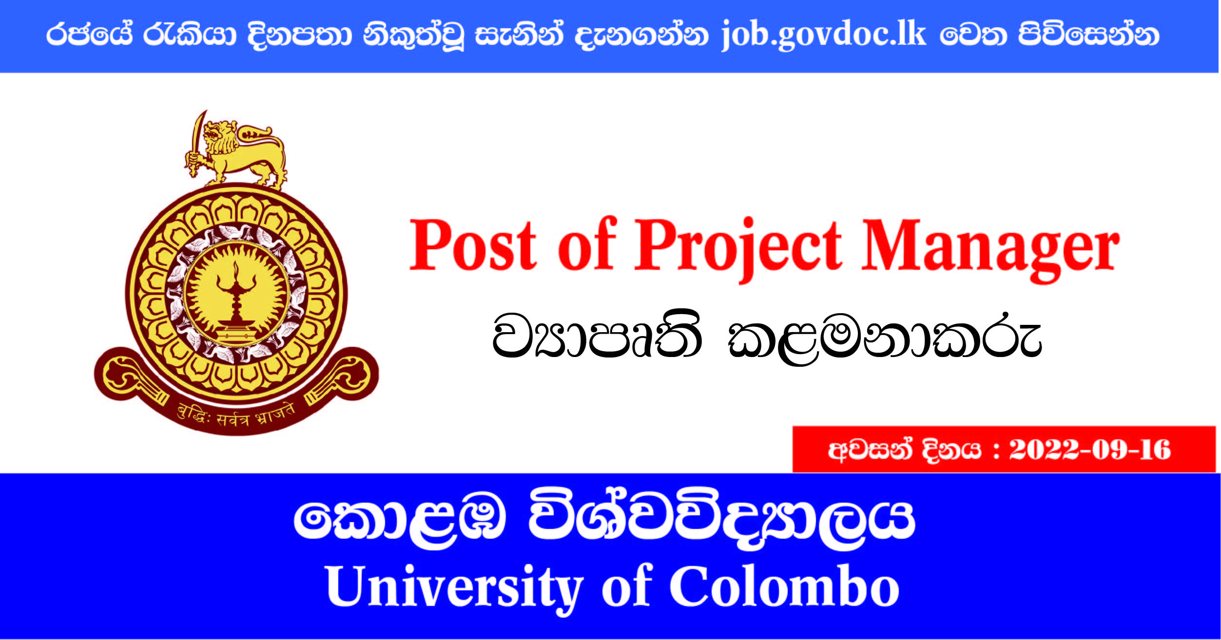 Project Manager - University of Colombo Job Vacancies in Sri Lanka ...